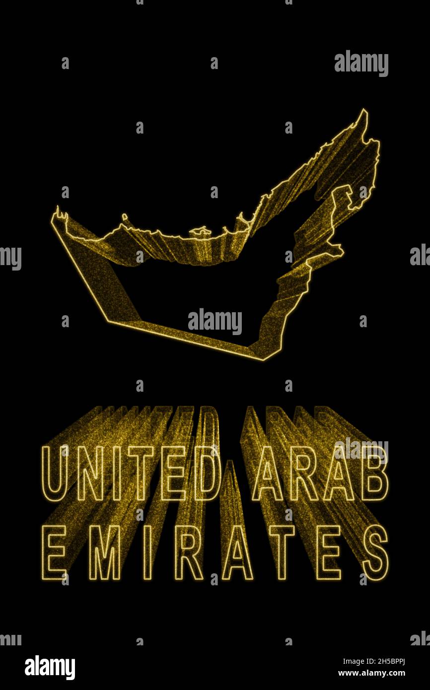 Map of United Arab Emirates, Gold Map On Black Background, Gold effect ...