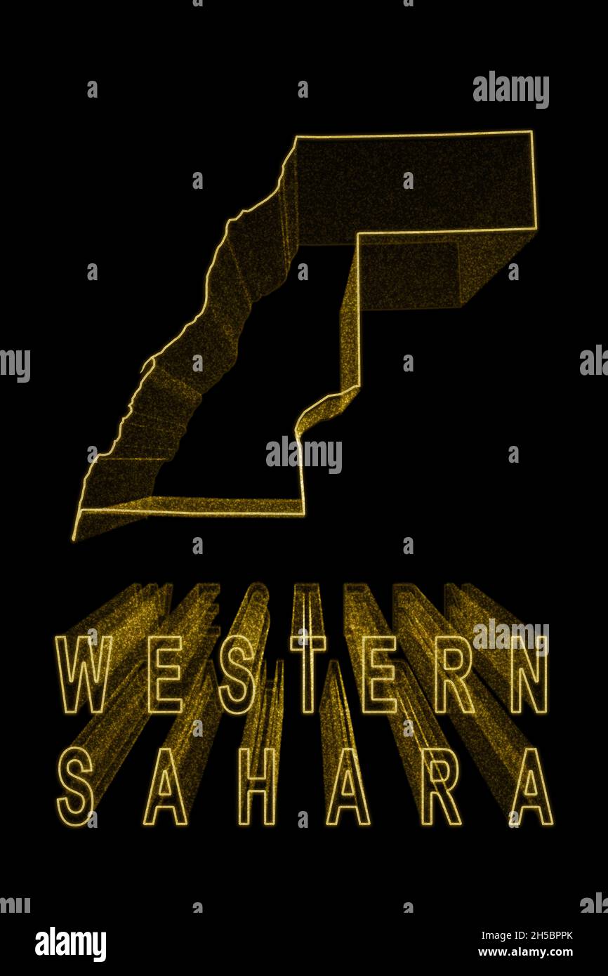 Map of Western Sahara, Gold Map On Black Background, Gold effect Stock ...