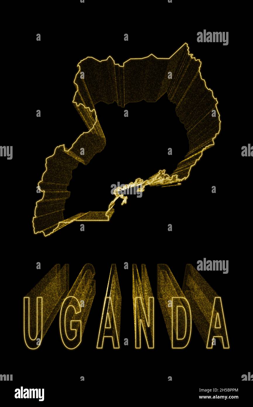 Map of Uganda, Gold Map On Black Background, Gold effect Stock Photo ...