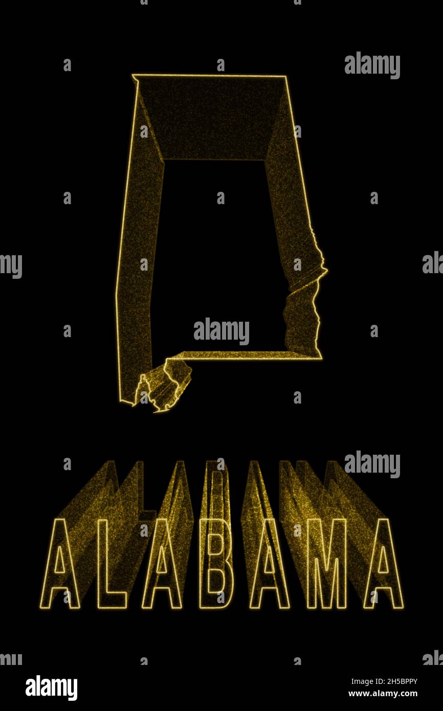 Map of Alabama, Gold Map On Black Background, Gold effect Stock Photo ...