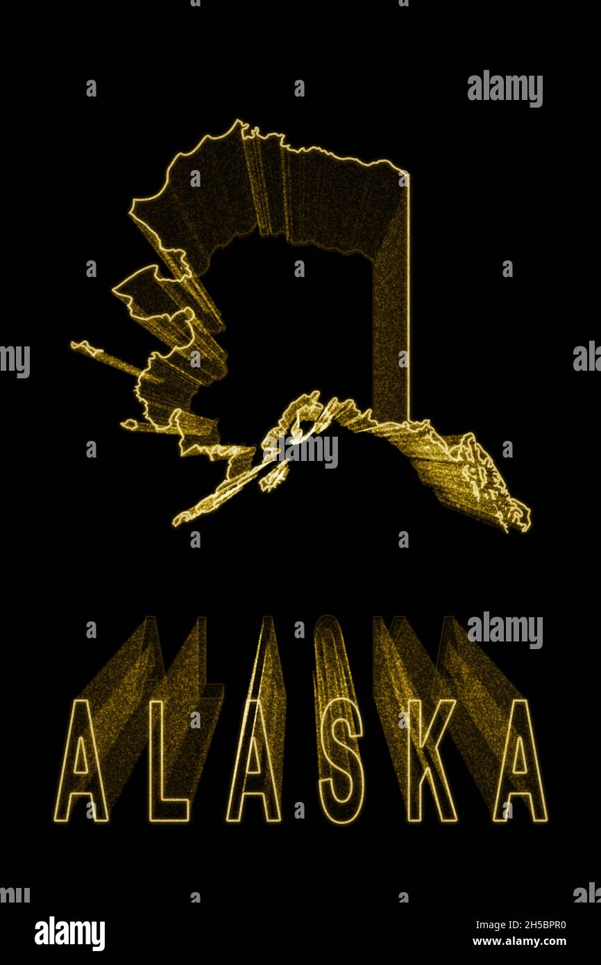 Map of Alaska, Gold Map On Black Background, Gold effect Stock Photo ...
