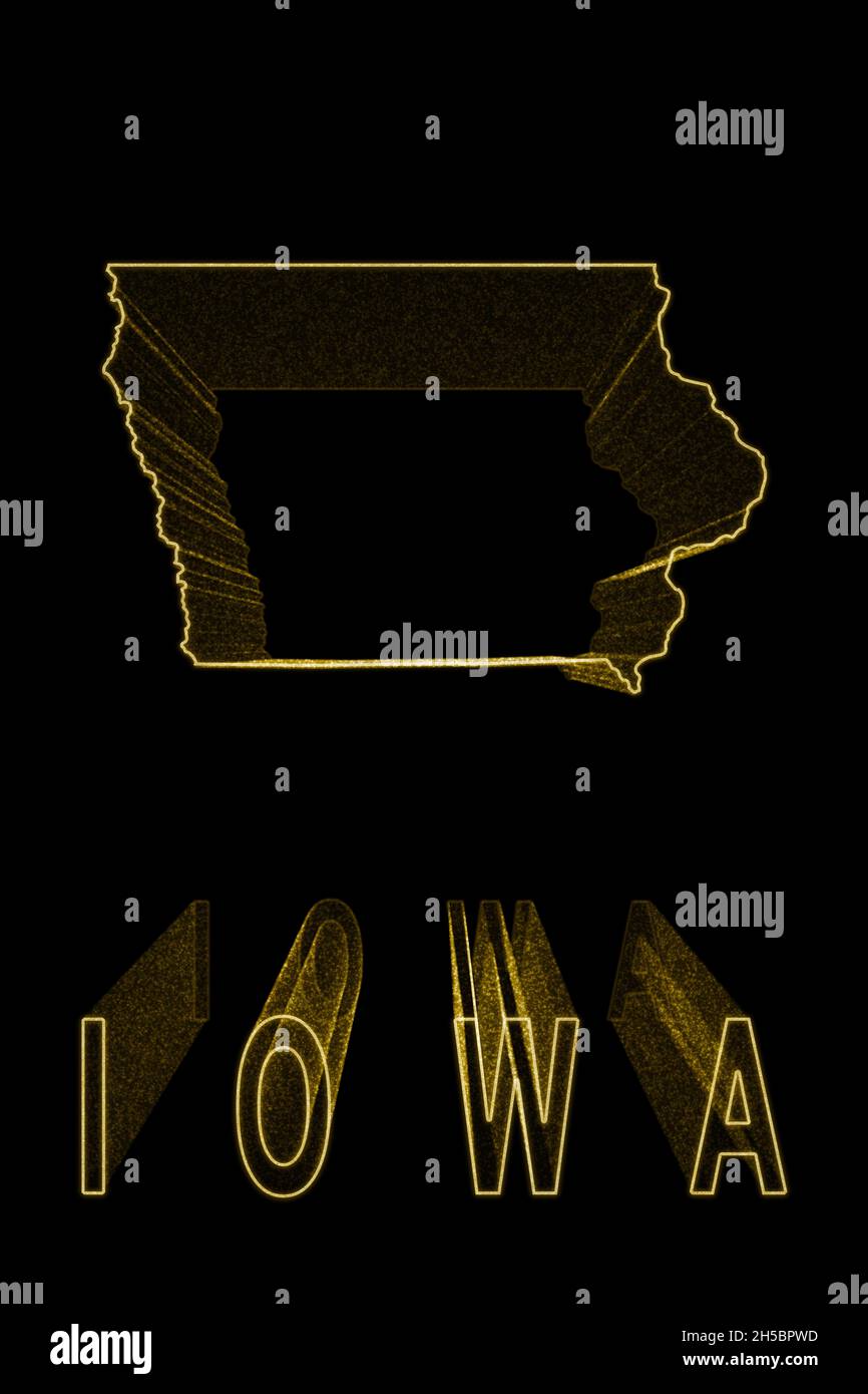 Map of Iowa, Gold Map On Black Background, Gold effect Stock Photo - Alamy
