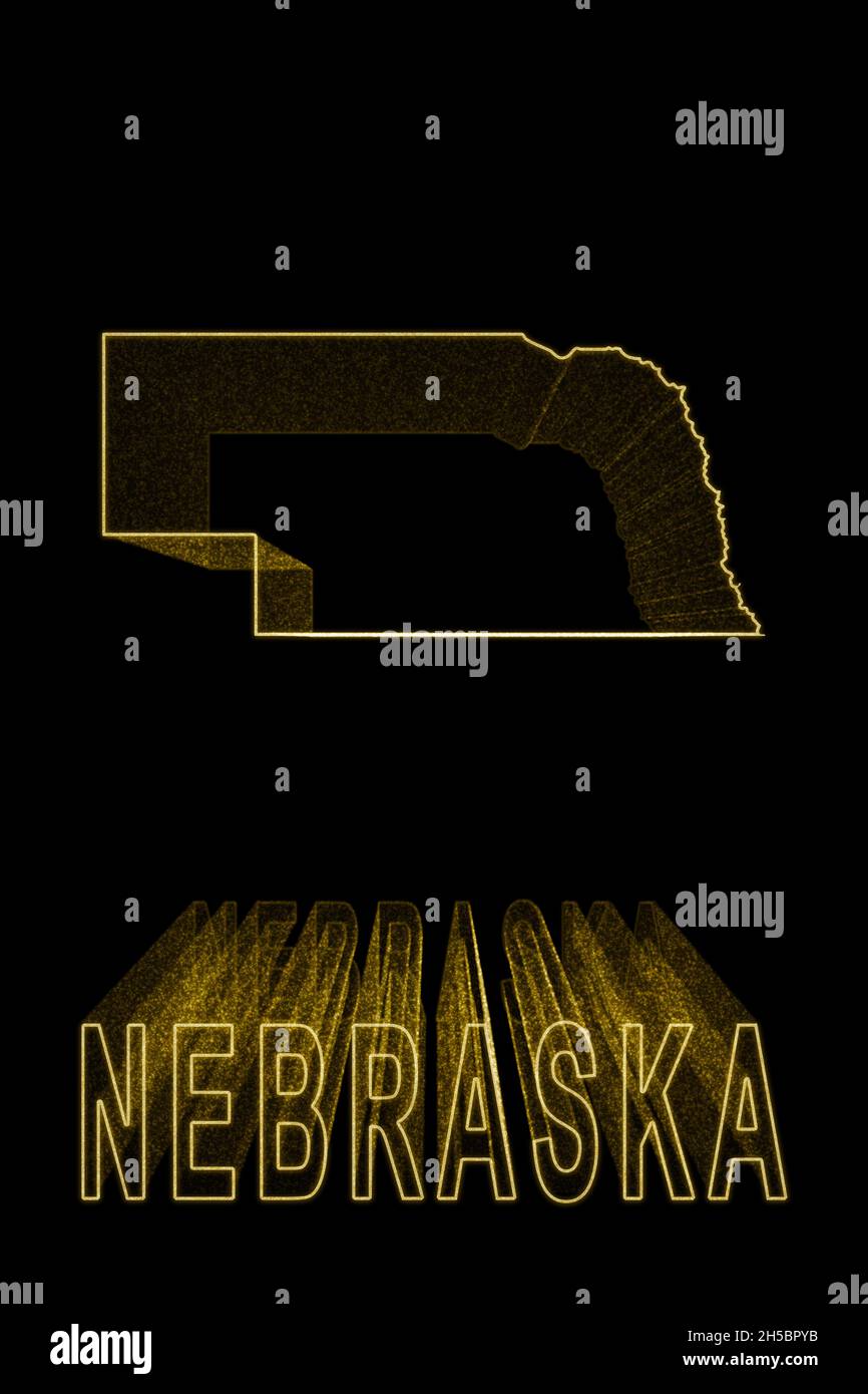 Map of Nebraska, Gold Map On Black Background, Gold effect Stock Photo ...