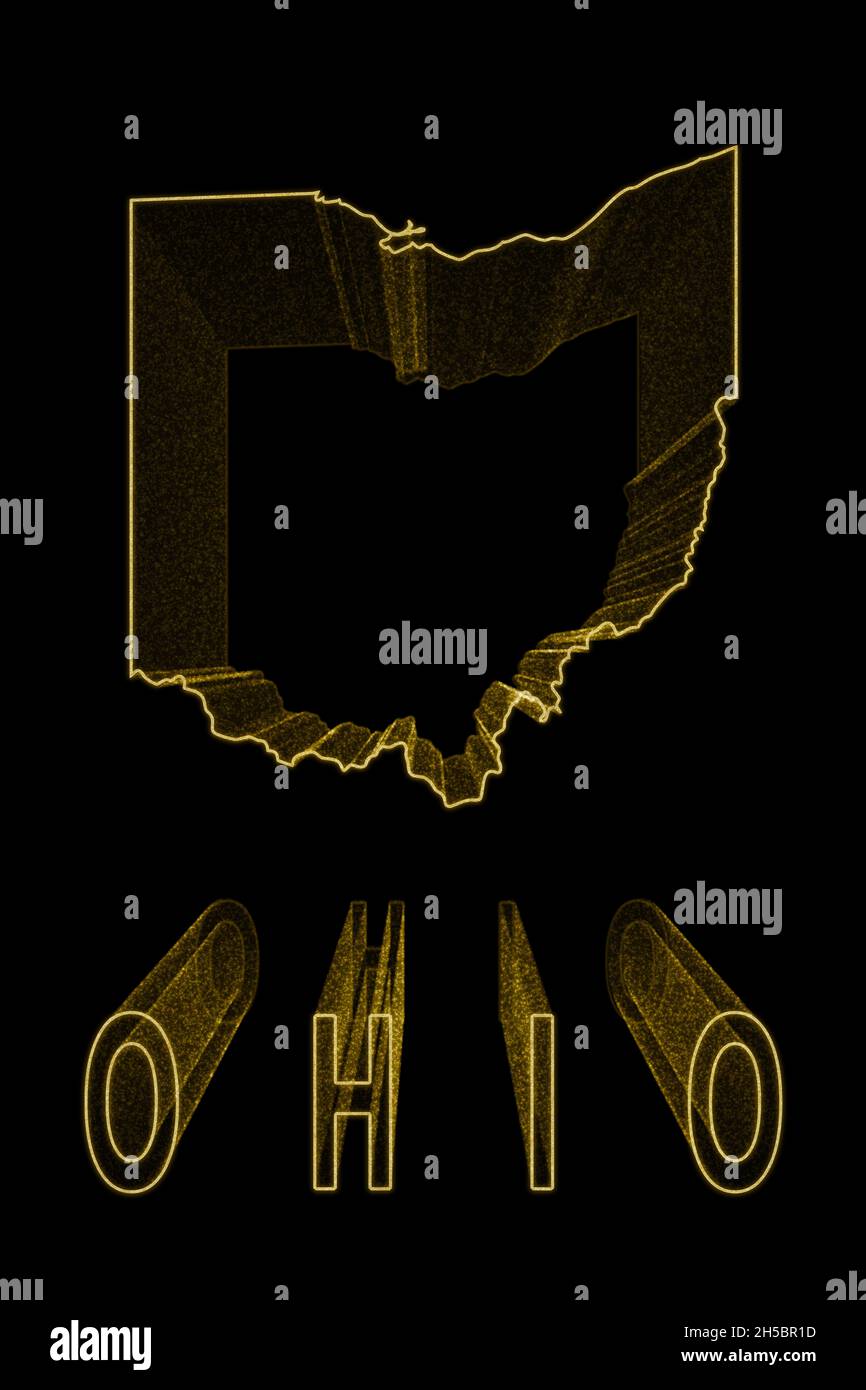 Map of Ohio, Gold Map On Black Background, Gold effect Stock Photo - Alamy