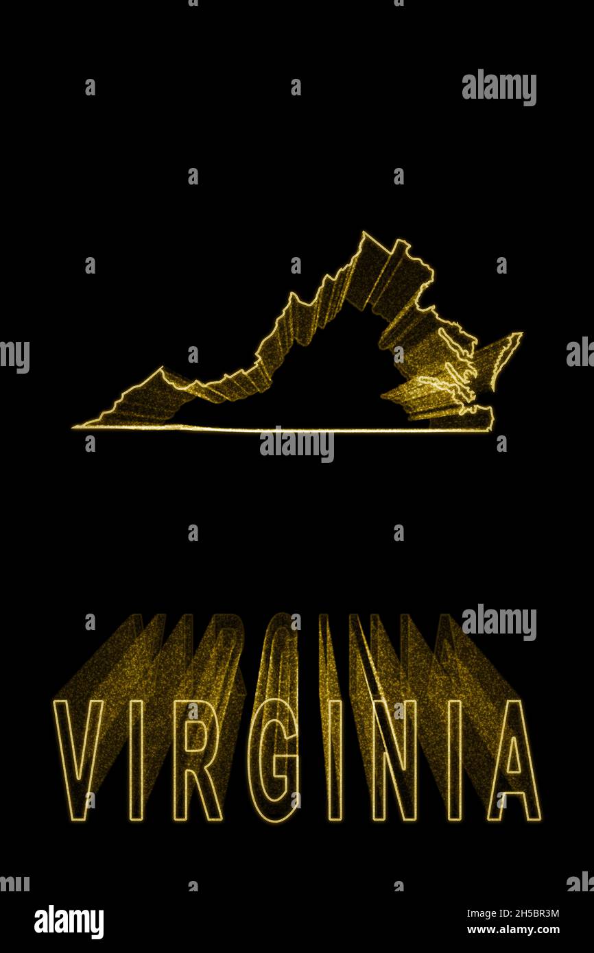 Map of Virginia, Gold Map On Black Background, Gold effect Stock Photo ...