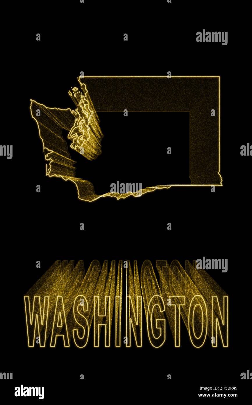 Map of Washington, Gold Map On Black Background, Gold effect Stock ...