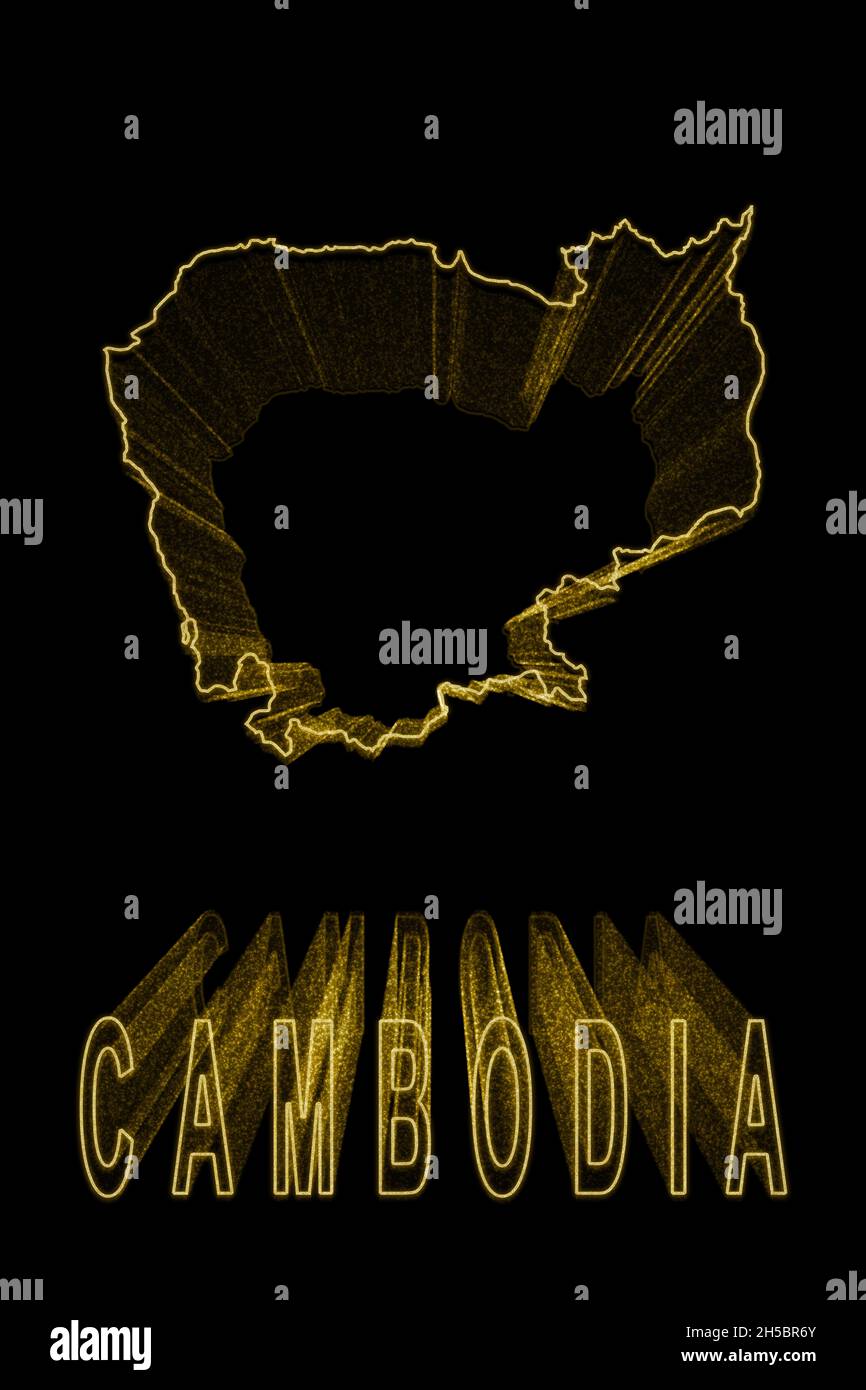 Map of Cambodia, Gold Map On Black Background, Gold effect Stock Photo ...