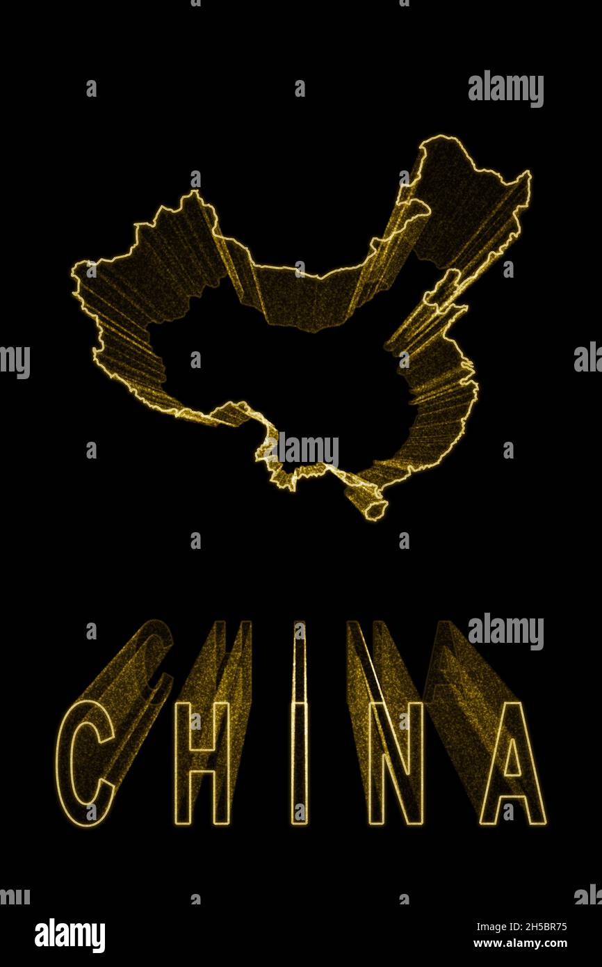 Map of China, Gold Map On Black Background, Gold effect Stock Photo - Alamy