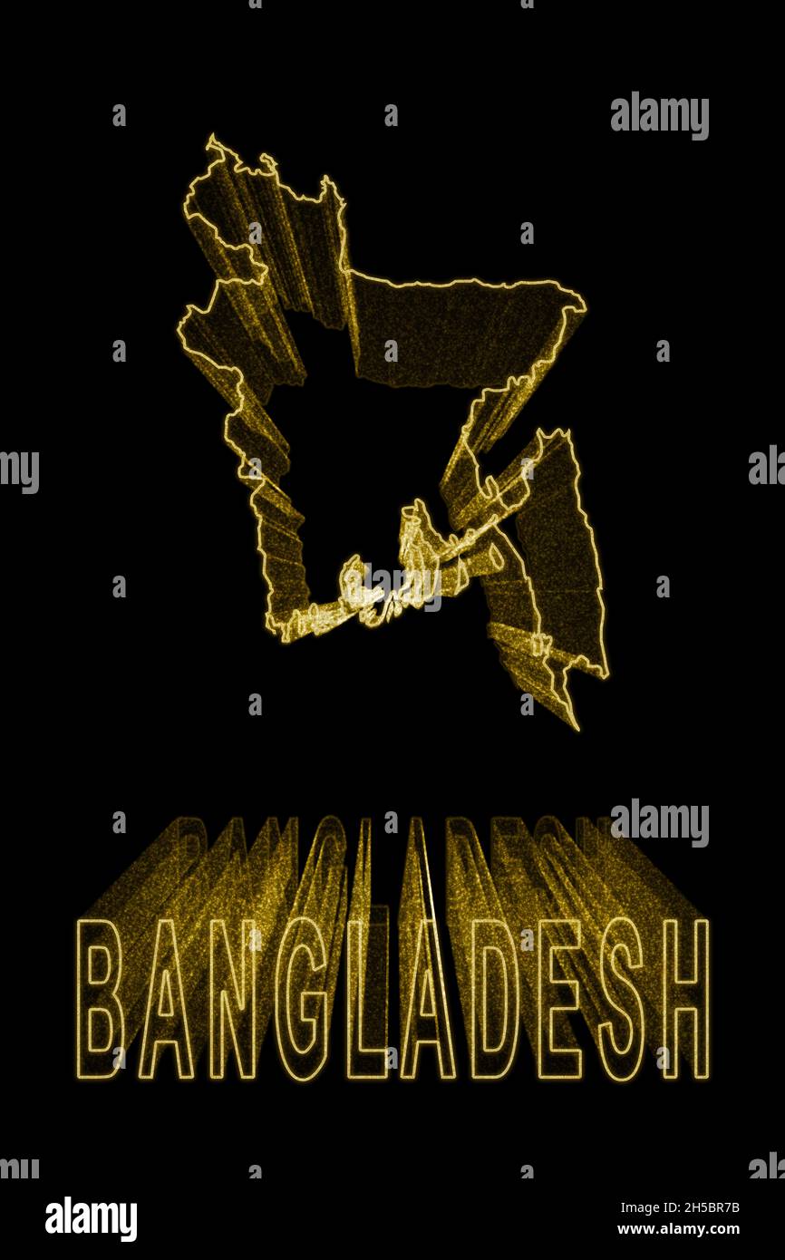 Map of Bangladesh, Gold Map On Black Background, Gold effect Stock ...