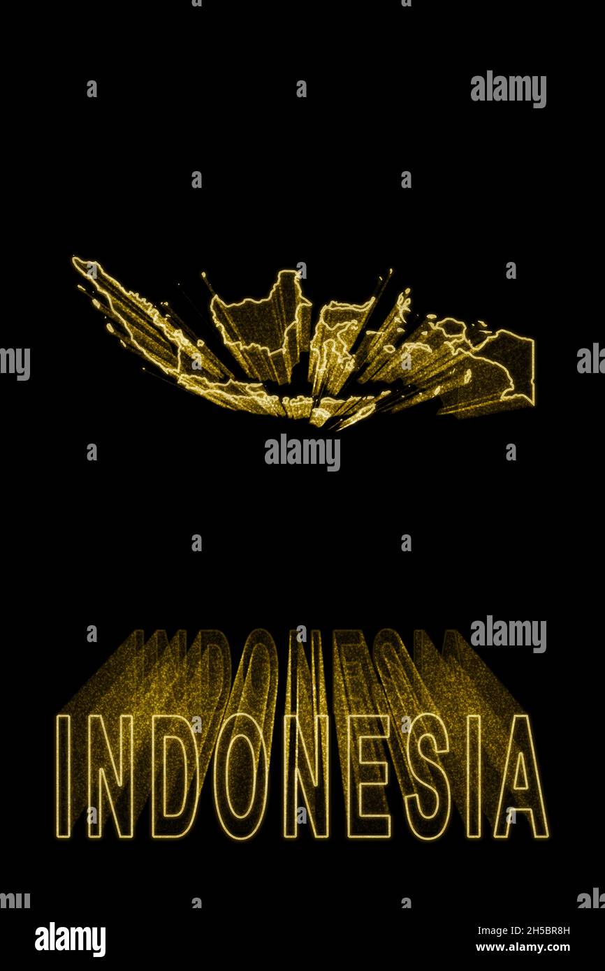 Map of Indonesia, Gold Map On Black Background, Gold effect Stock Photo ...