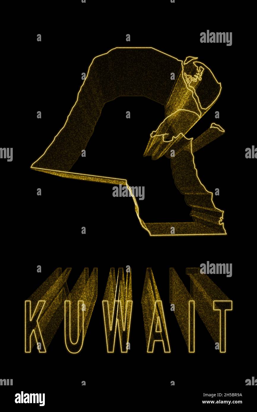 Map of Kuwait, Gold Map On Black Background, Gold effect Stock Photo ...