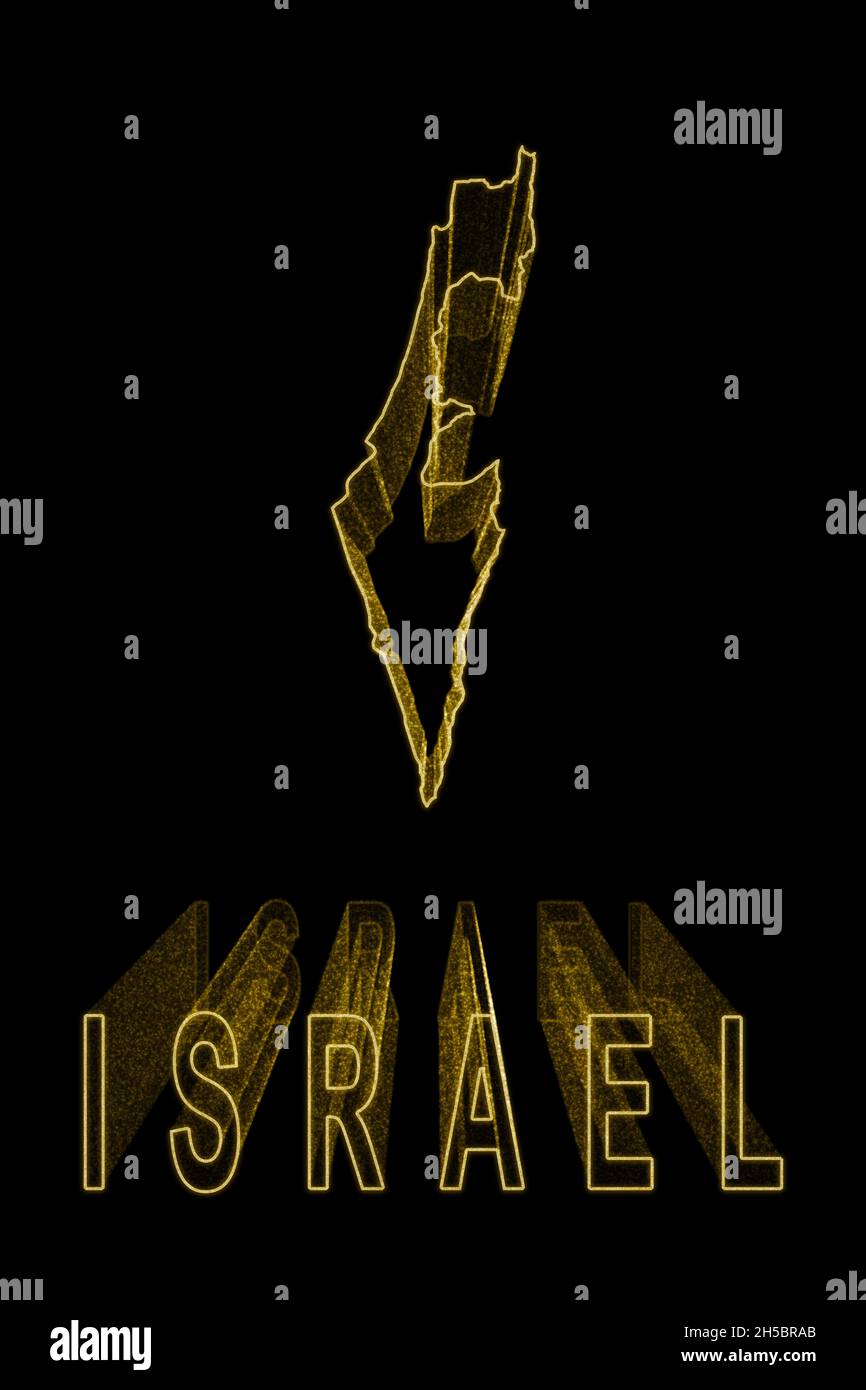 Map of Israel, Gold Map On Black Background, Gold effect Stock Photo ...