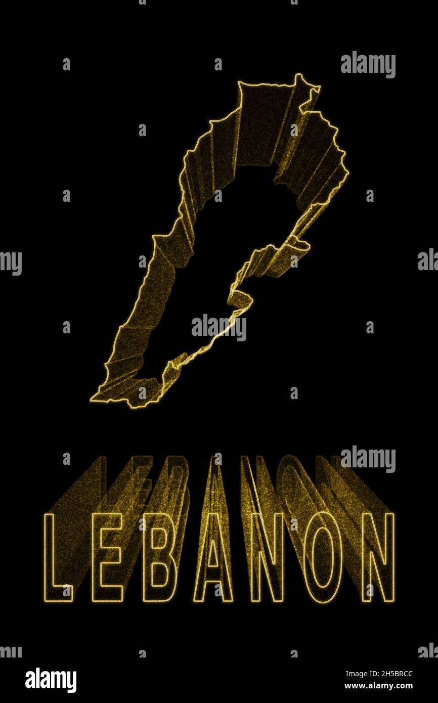 Map of Lebanon, Gold Map On Black Background, Gold effect Stock Photo ...