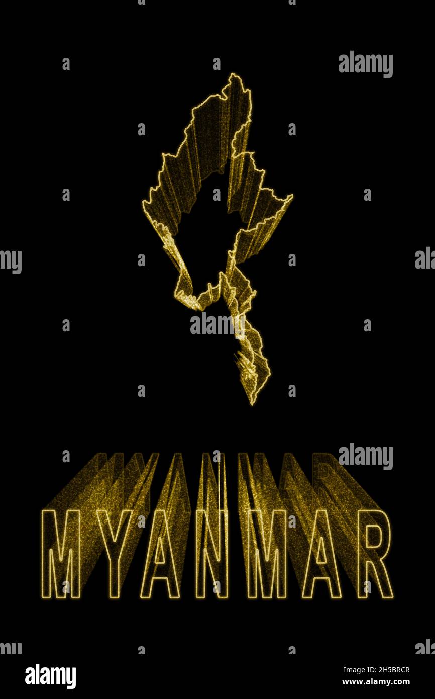 Map of Myanmar, Gold Map On Black Background, Gold effect Stock Photo ...