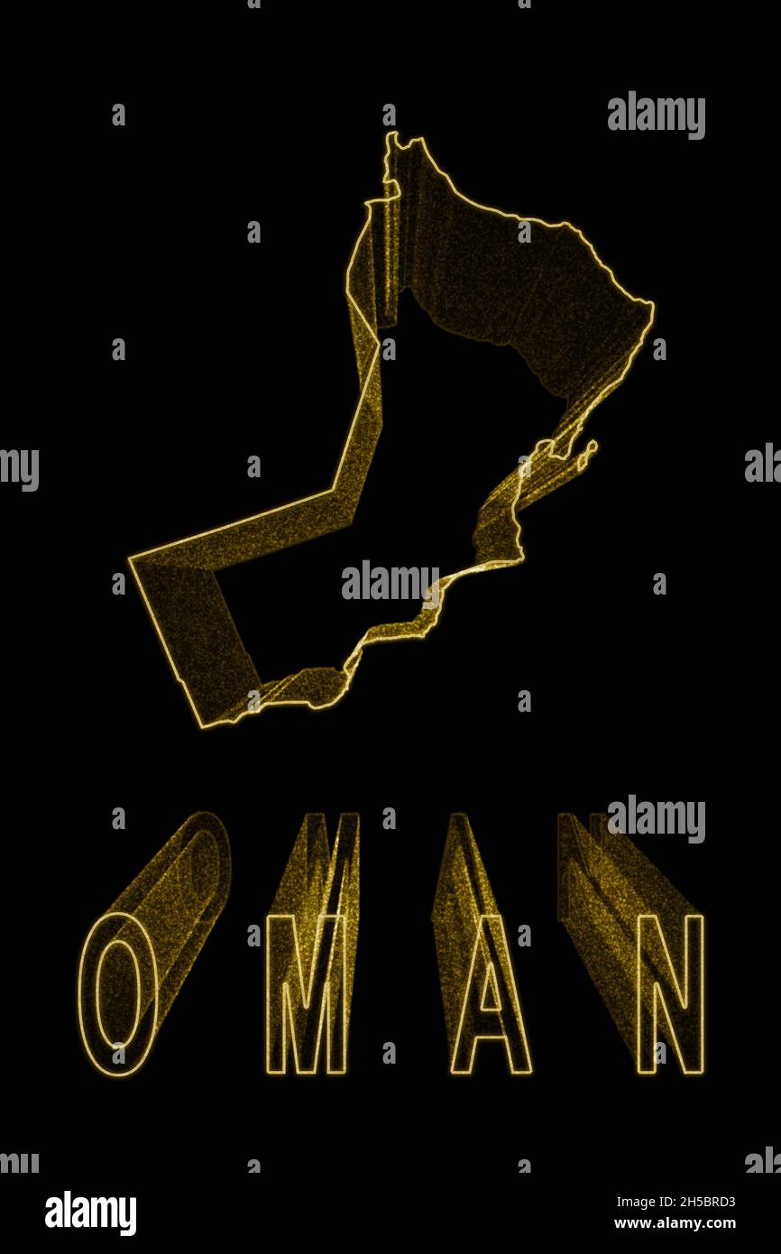 Map of Oman, Gold Map On Black Background, Gold effect Stock Photo - Alamy