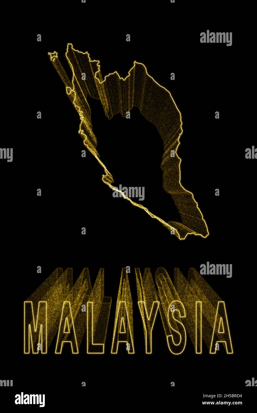 Map of Malaysia, Gold Map On Black Background, Gold effect Stock Photo ...