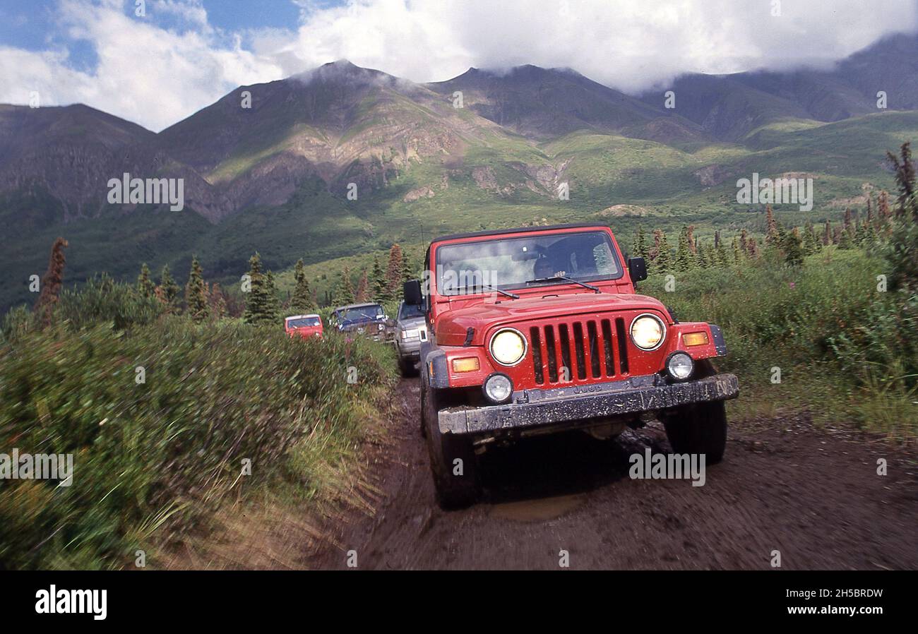 Jeep Wrangler road trip in Alaska 1998 Stock Photo - Alamy