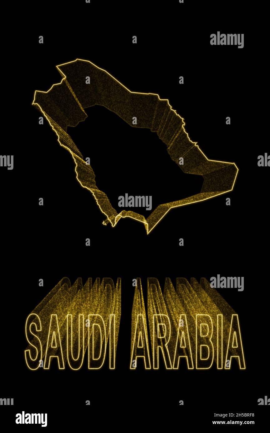 Map of Saudi Arabia, Gold Map On Black Background, Gold effect Stock ...