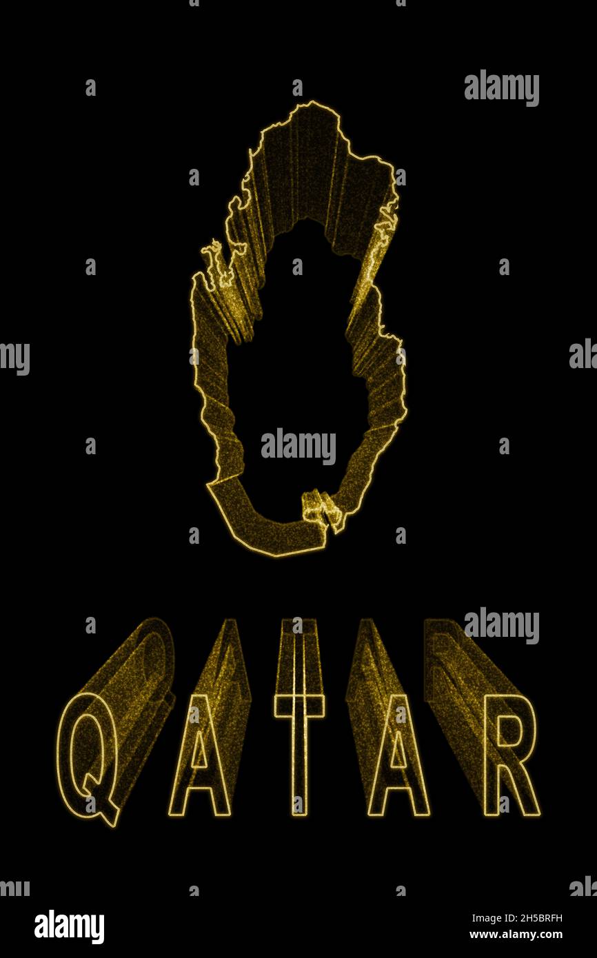 Map of Qatar, Gold Map On Black Background, Gold effect Stock Photo - Alamy