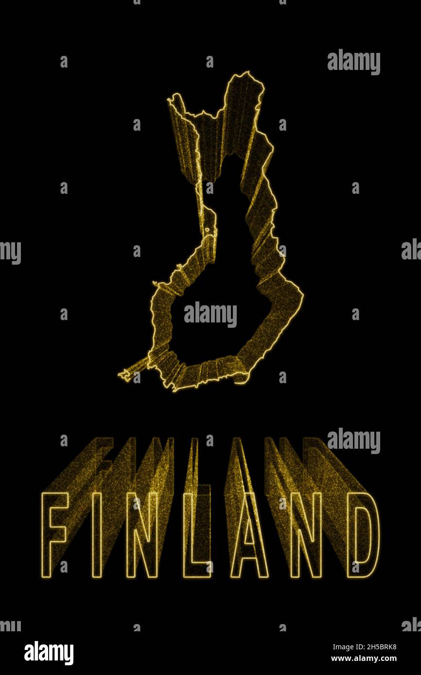 Map of Finland, Gold Map On Black Background, Gold effect Stock Photo ...