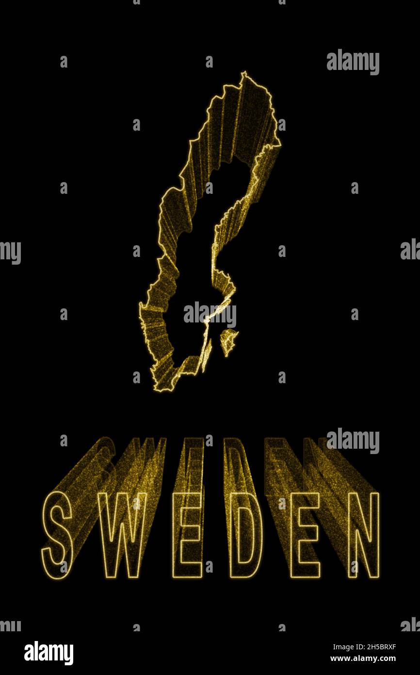 Map of Sweden, Gold Map On Black Background, Gold effect Stock Photo ...