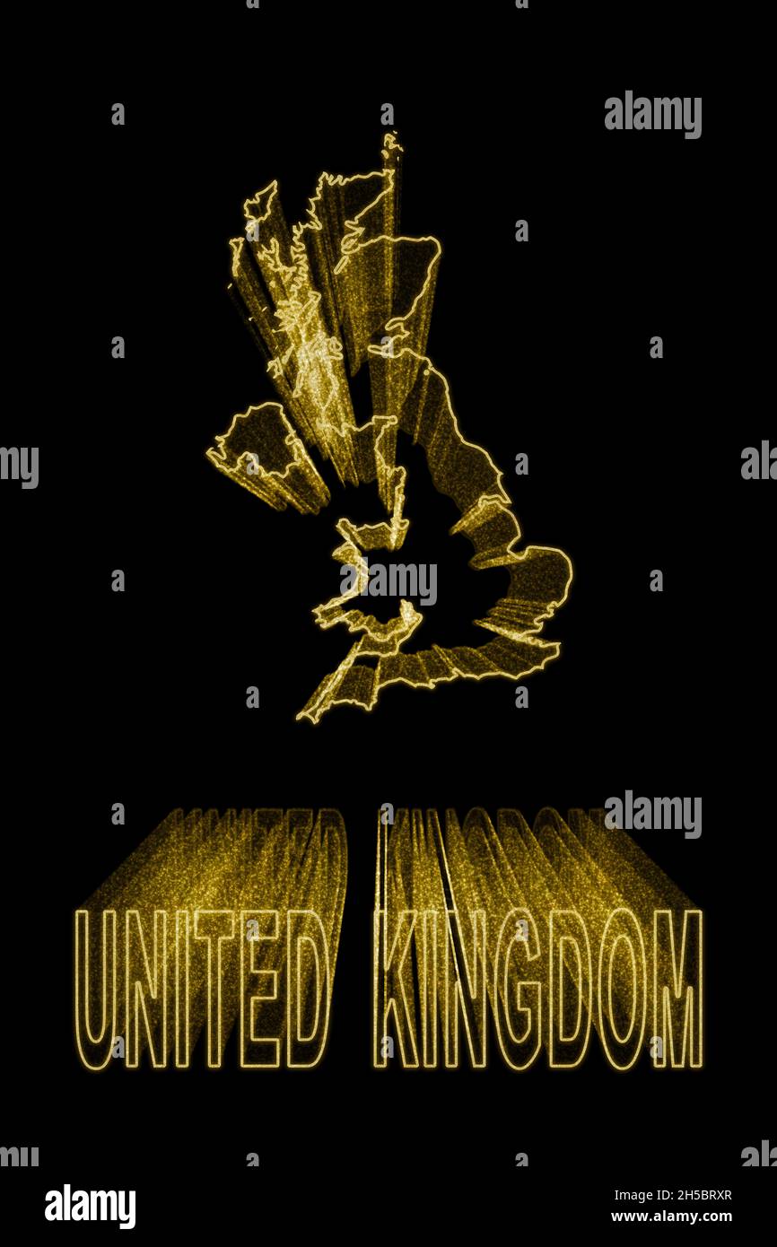 Map of United Kingdom, Gold Map On Black Background, Gold effect Stock ...
