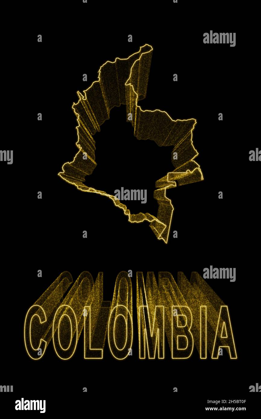 Map of Colombia, Gold Map On Black Background, Gold effect Stock Photo ...