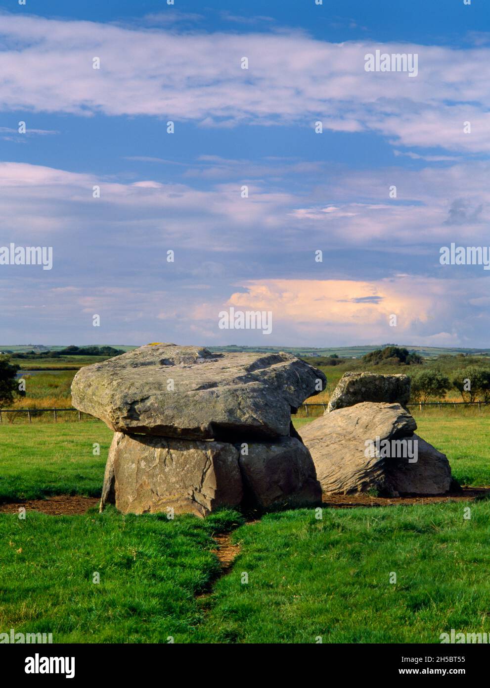 View N of two exposed Neolithic chambered tombs at Presaddfed, Anglesey ...