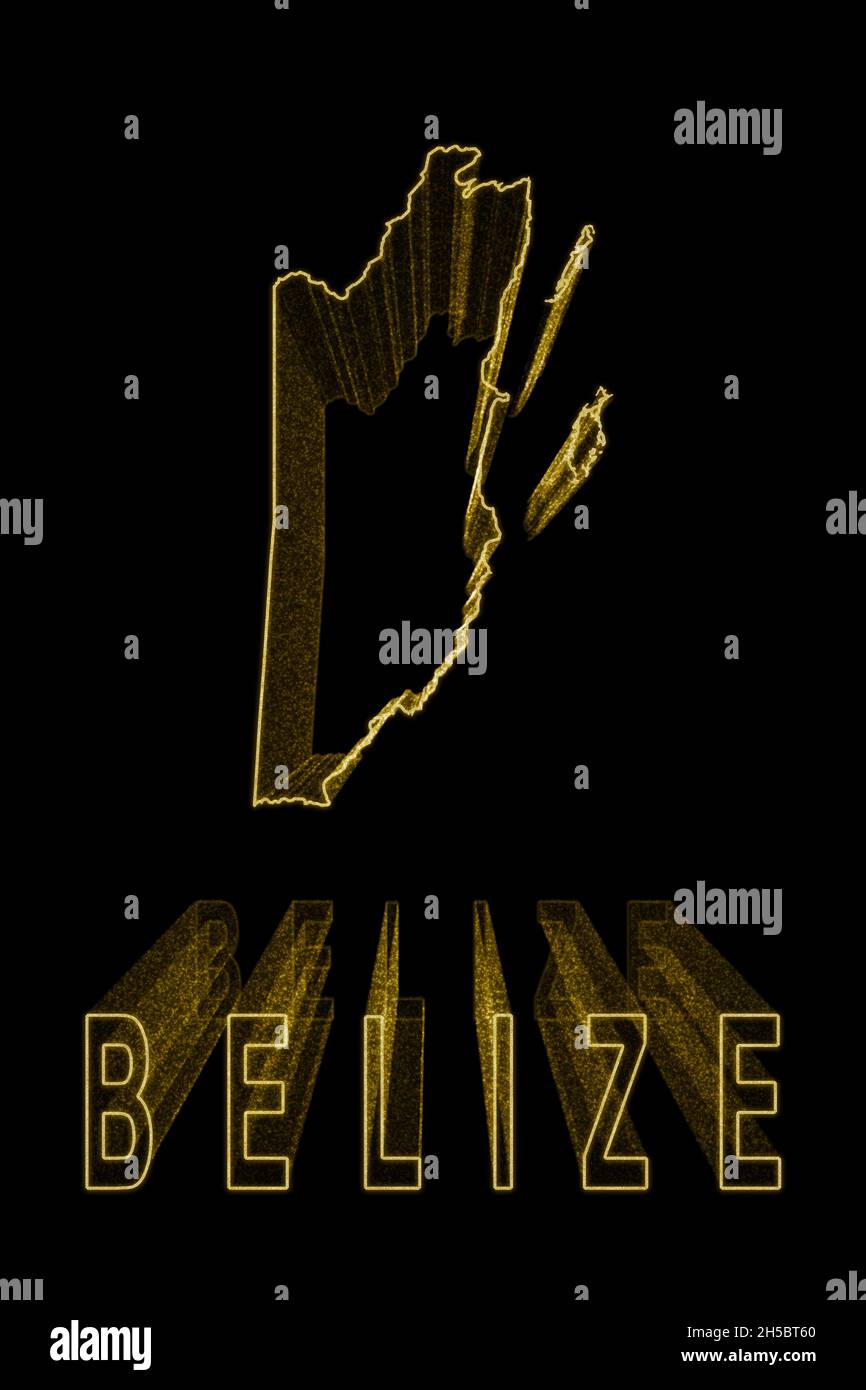 Map of Belize, Gold Map On Black Background, Gold effect Stock Photo ...