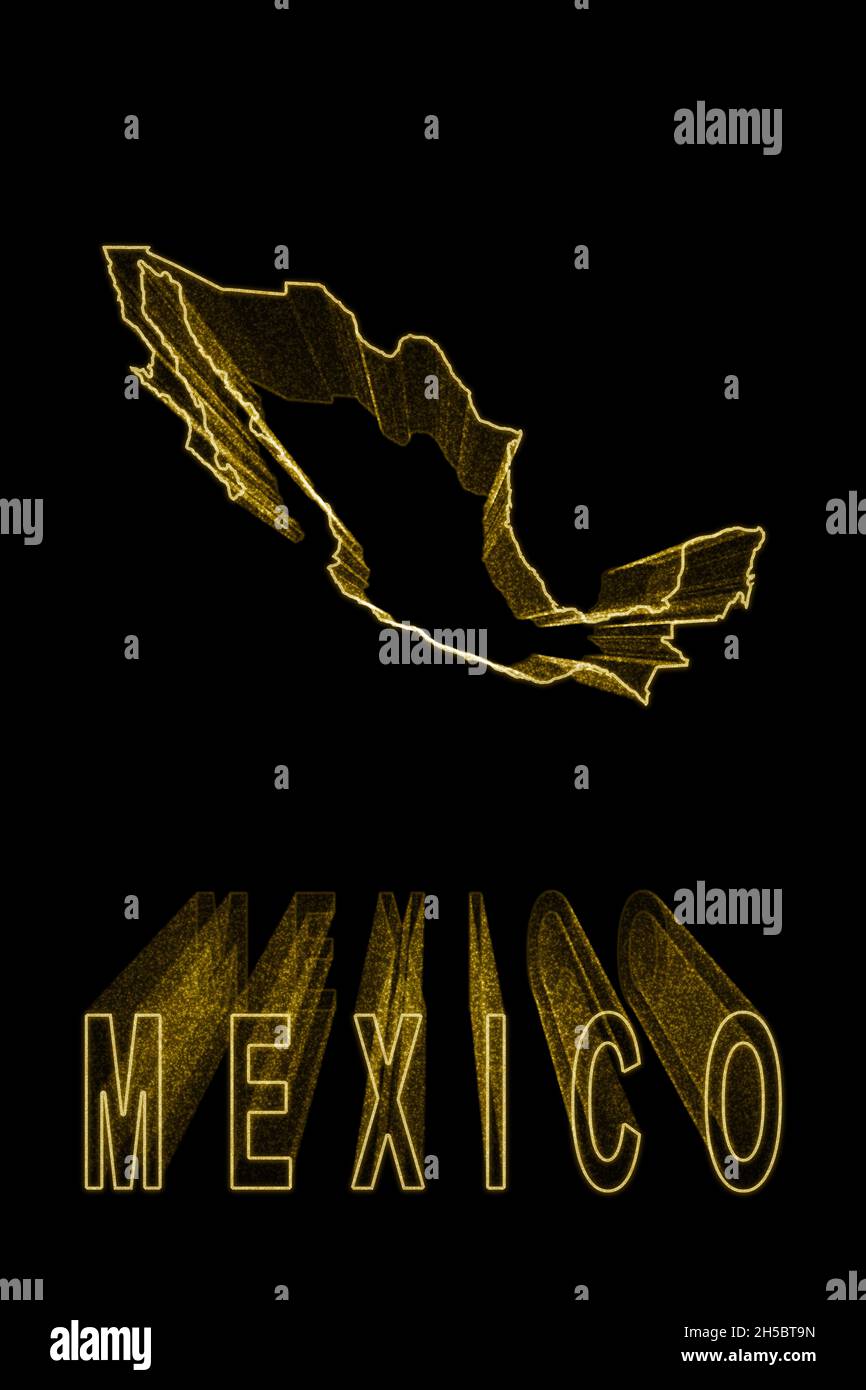 Map of Mexico, Gold Map On Black Background, Gold effect Stock Photo ...
