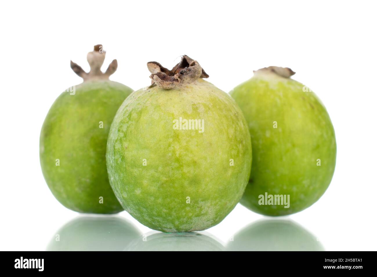 Three ripe sweet feijoa fruits, close-up, isolated on white Stock Photo ...