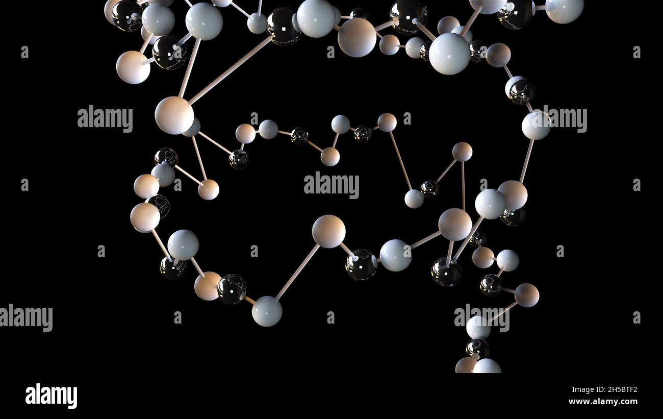 Geometric curved 3d render line with balls. Severed evolutionary DNA ...