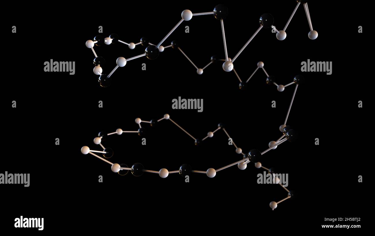 Geometric curved 3d render line with balls. Severed evolutionary DNA ...