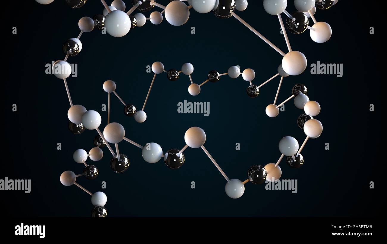 Geometric curved 3d render line with balls. Severed evolutionary DNA ...