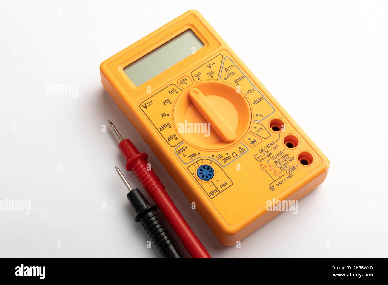 Yellow digital multimeter with probes on white background Stock Photo ...
