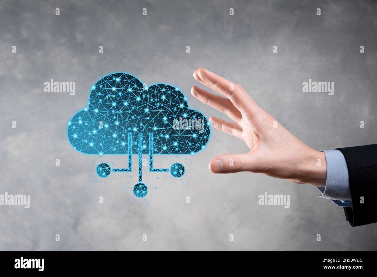 Cloud technology. Polygonal wireframe cloud storage sign with data ...