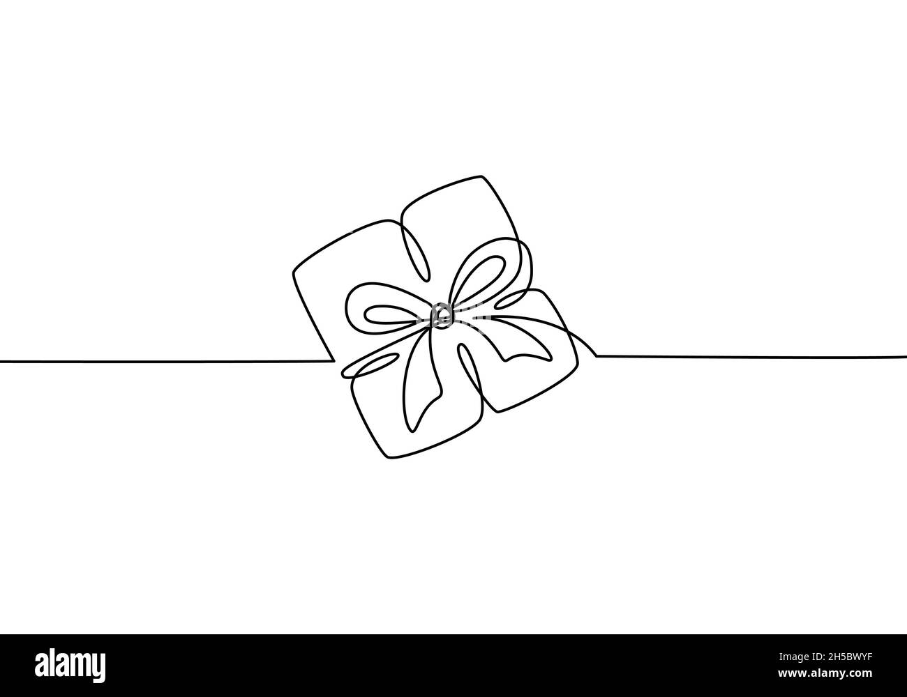 One line drawing gift box with ribbon bow. Christmas and Birthday ...
