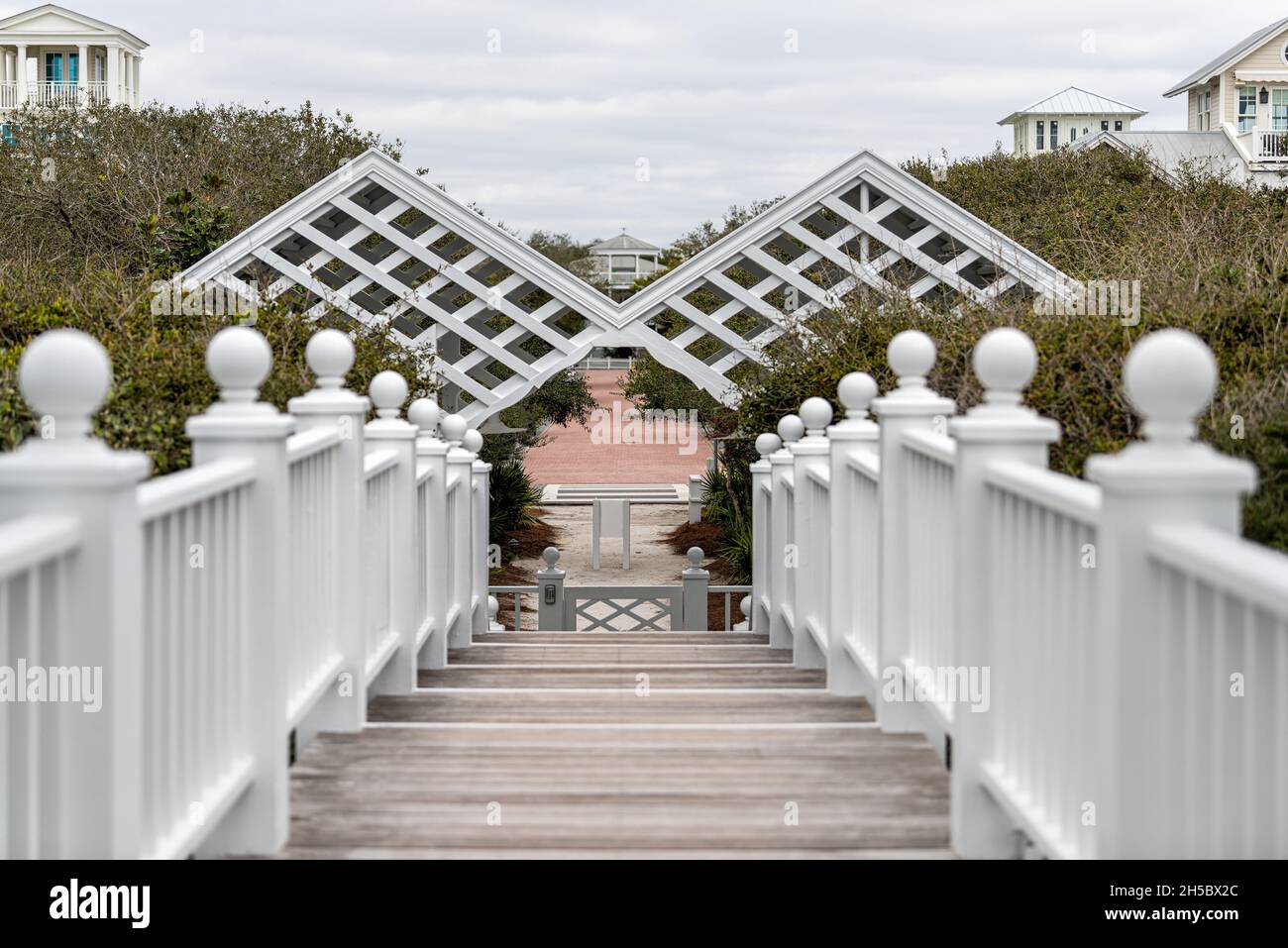 Pavilion wooden steps and railing in classic white new urbanism ...