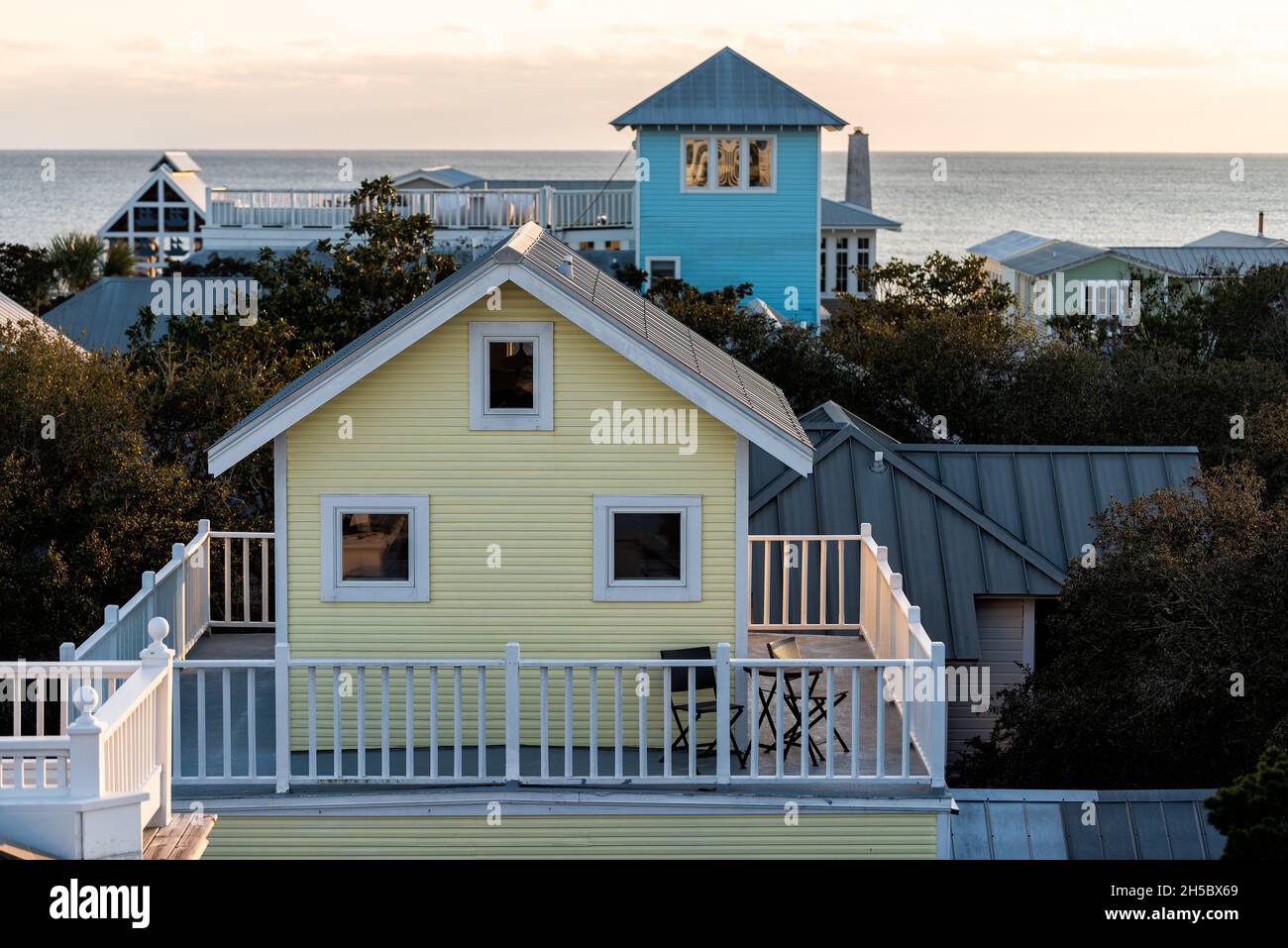 High angle aerial view on colorful sunset with ocean landscape of Gulf ...