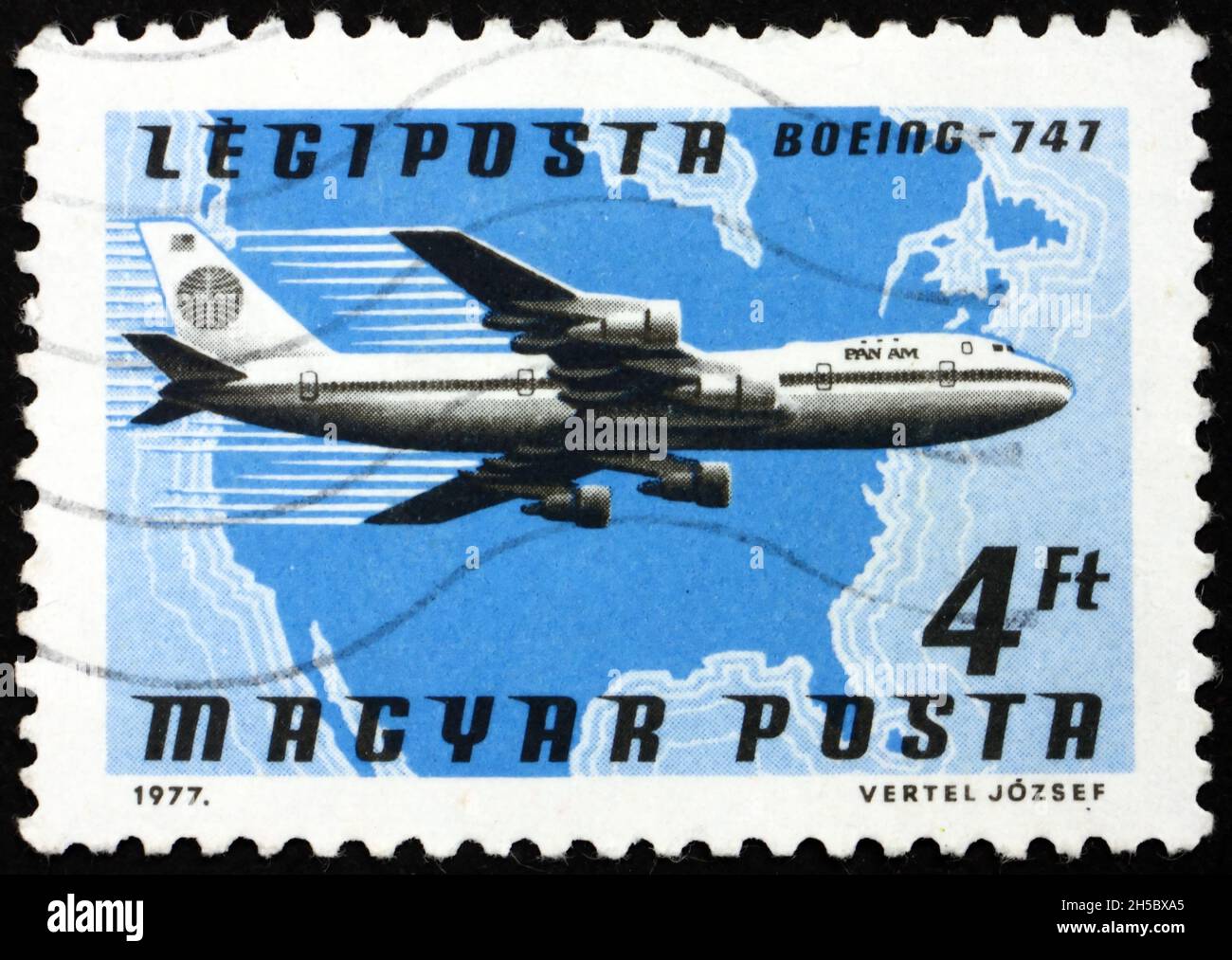 HUNGARY - CIRCA 1977: a stamp printed in Hungary shows plane Boeing 747 ...