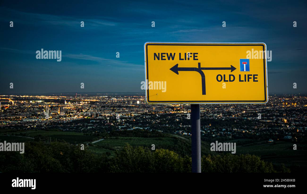 Street Sign the Direction Way to NEW LIFE versus OLD LIFE Stock Photo ...