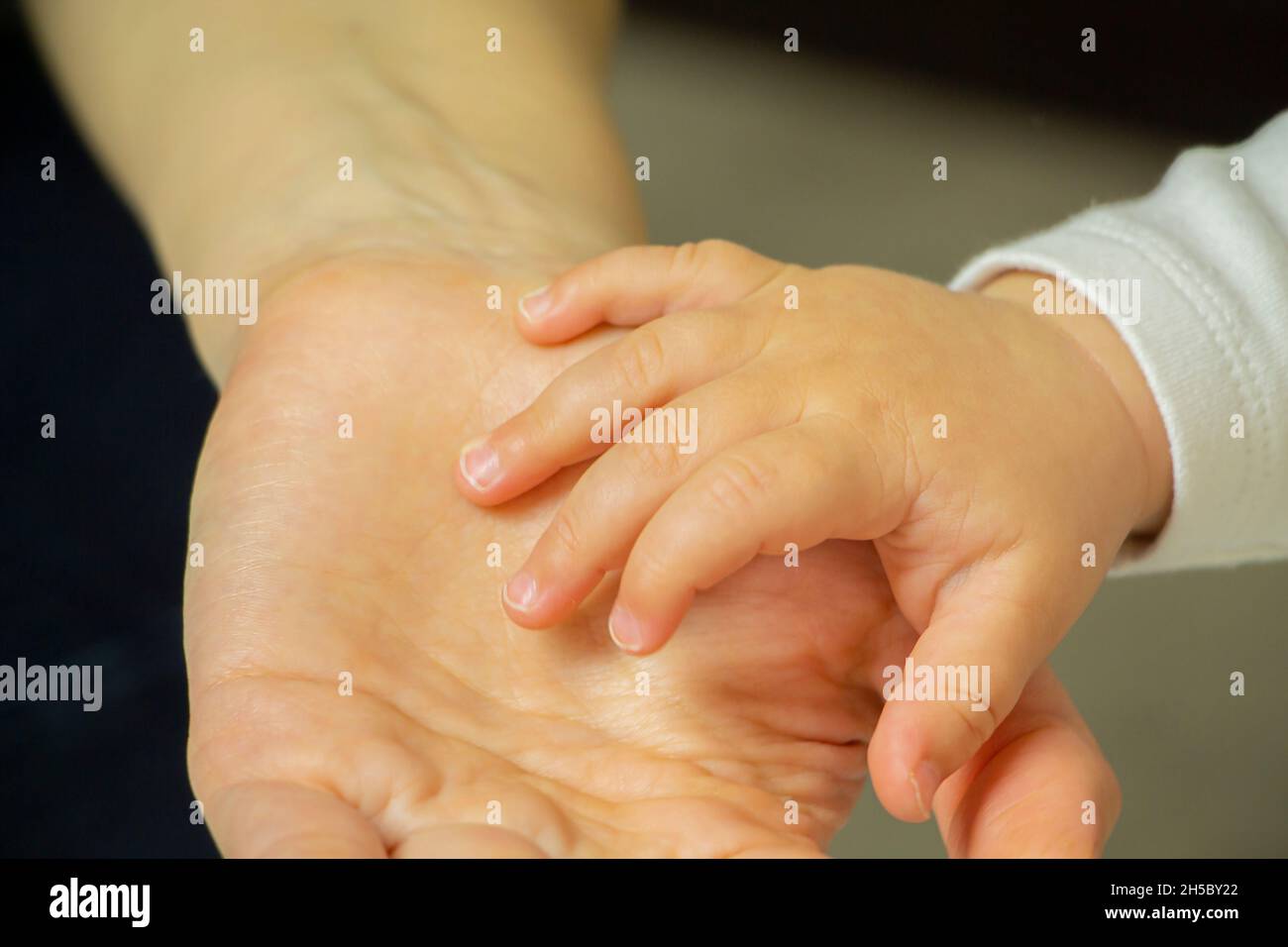 A woman's hand holding a newborn baby's hand Stock Photo - Alamy