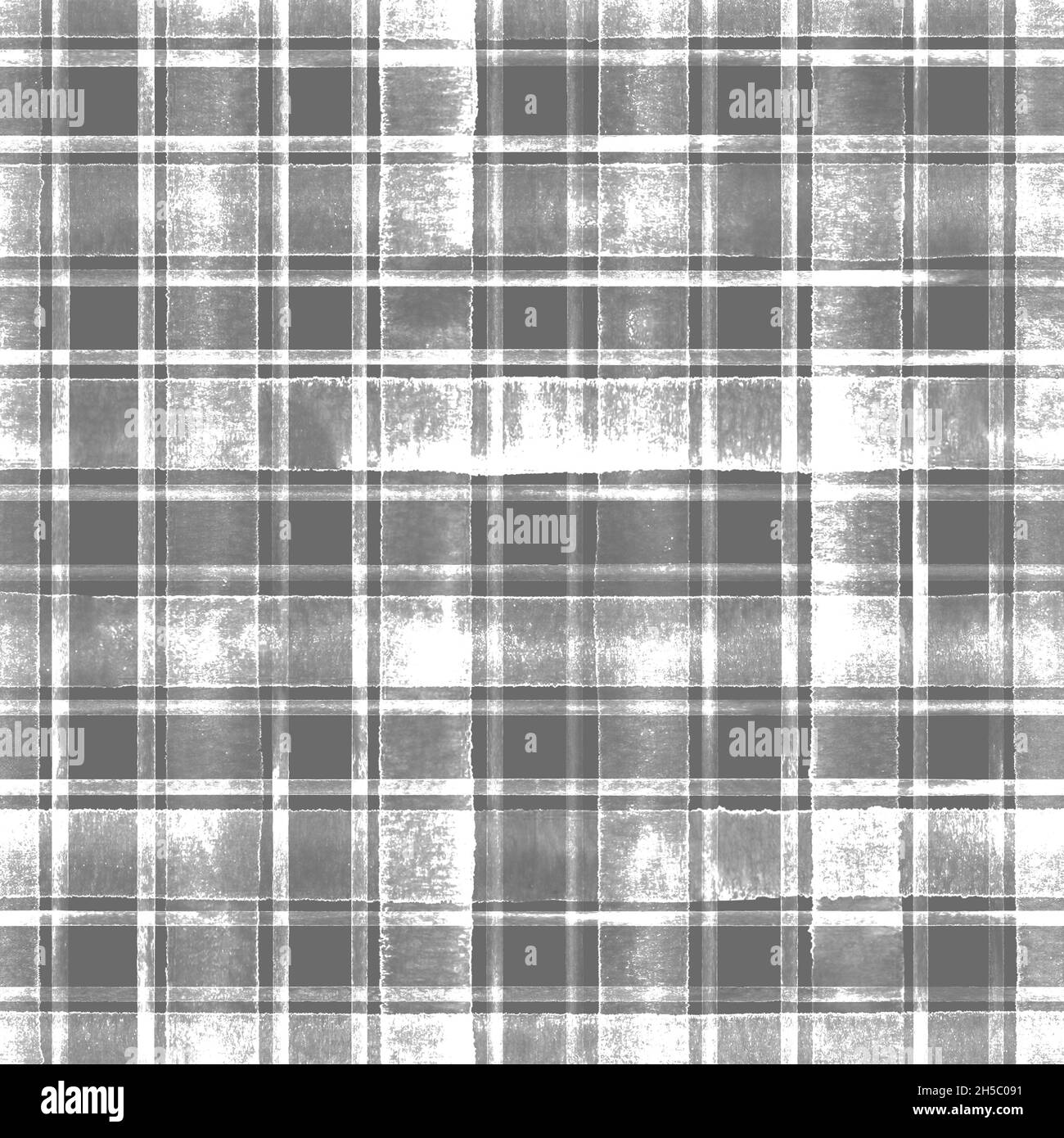 Watercolor grunge shabby chic stripe plaid seamless pattern. Grey black ...
