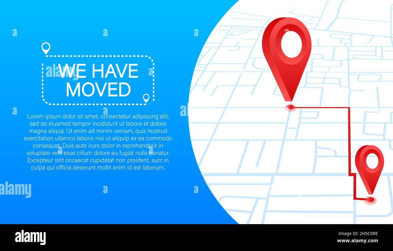 We have moved. Moving office sign. Clipart image isolated on blue ...