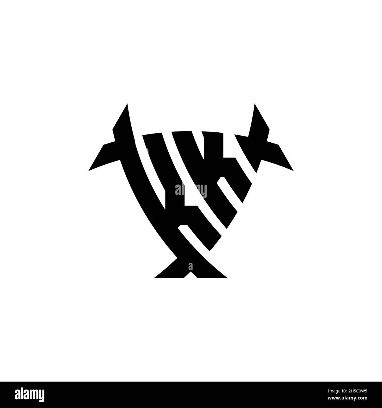 KK Monogram logo letter with triangle shield and circle shape style ...