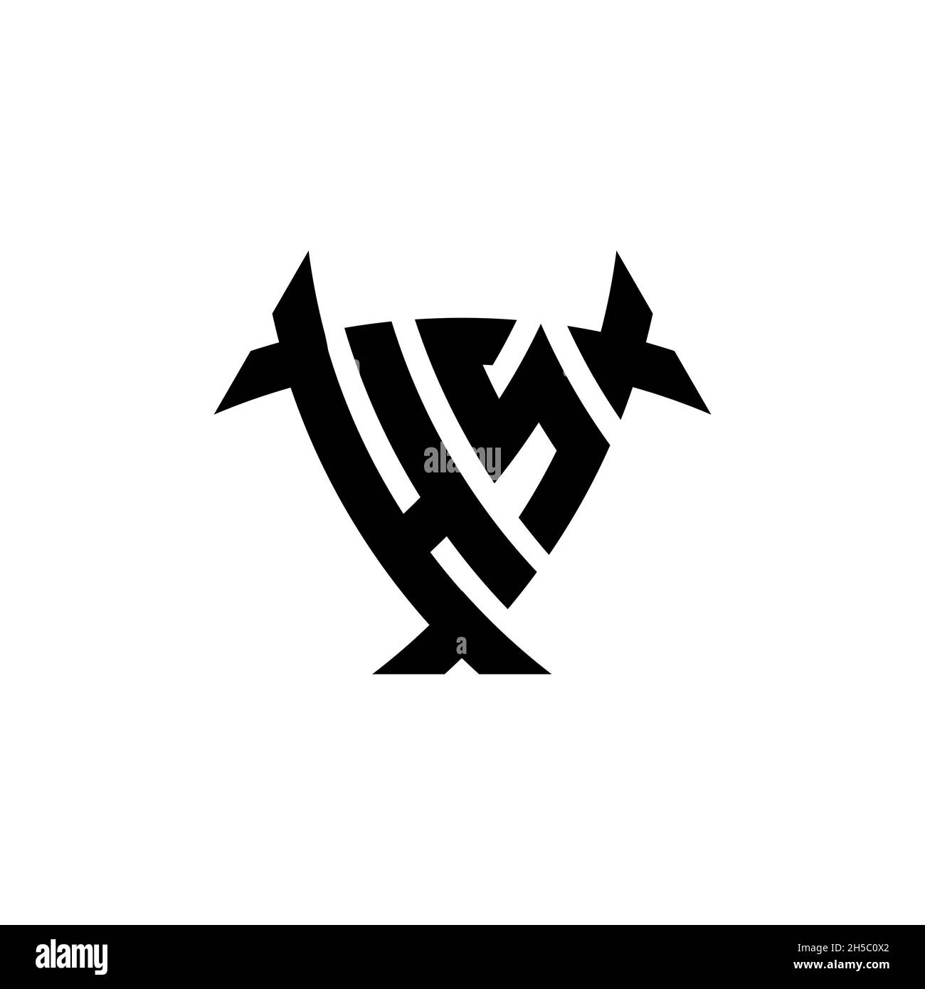 HS Monogram logo letter with triangle shield and circle shape style ...