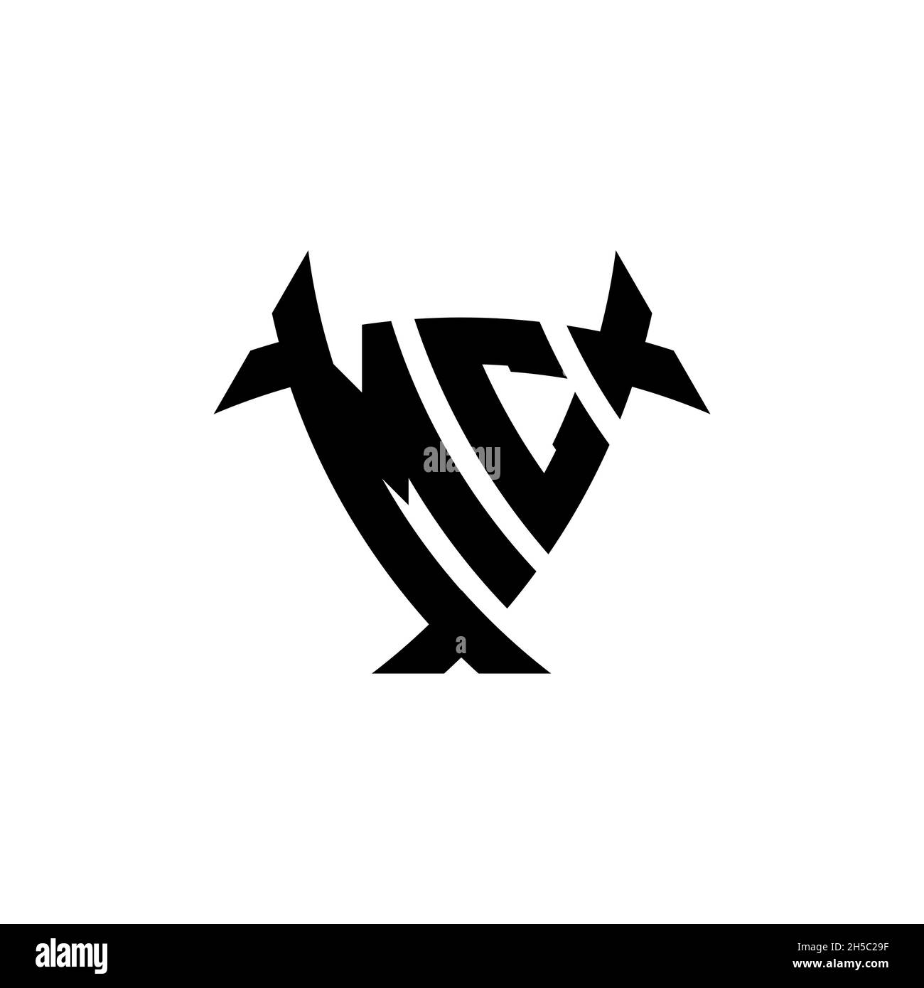 MC Monogram logo letter with triangle shield and circle shape style ...