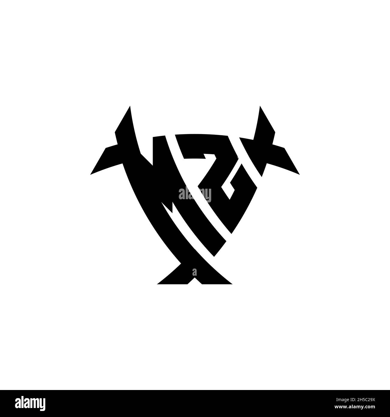 MZ Monogram logo letter with triangle shield and circle shape style design on isolated ...