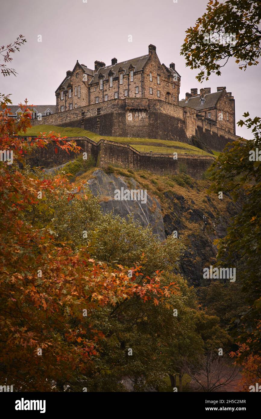 Edinburgh Castle from Princes Street Gardens Autumn time, framed by ...