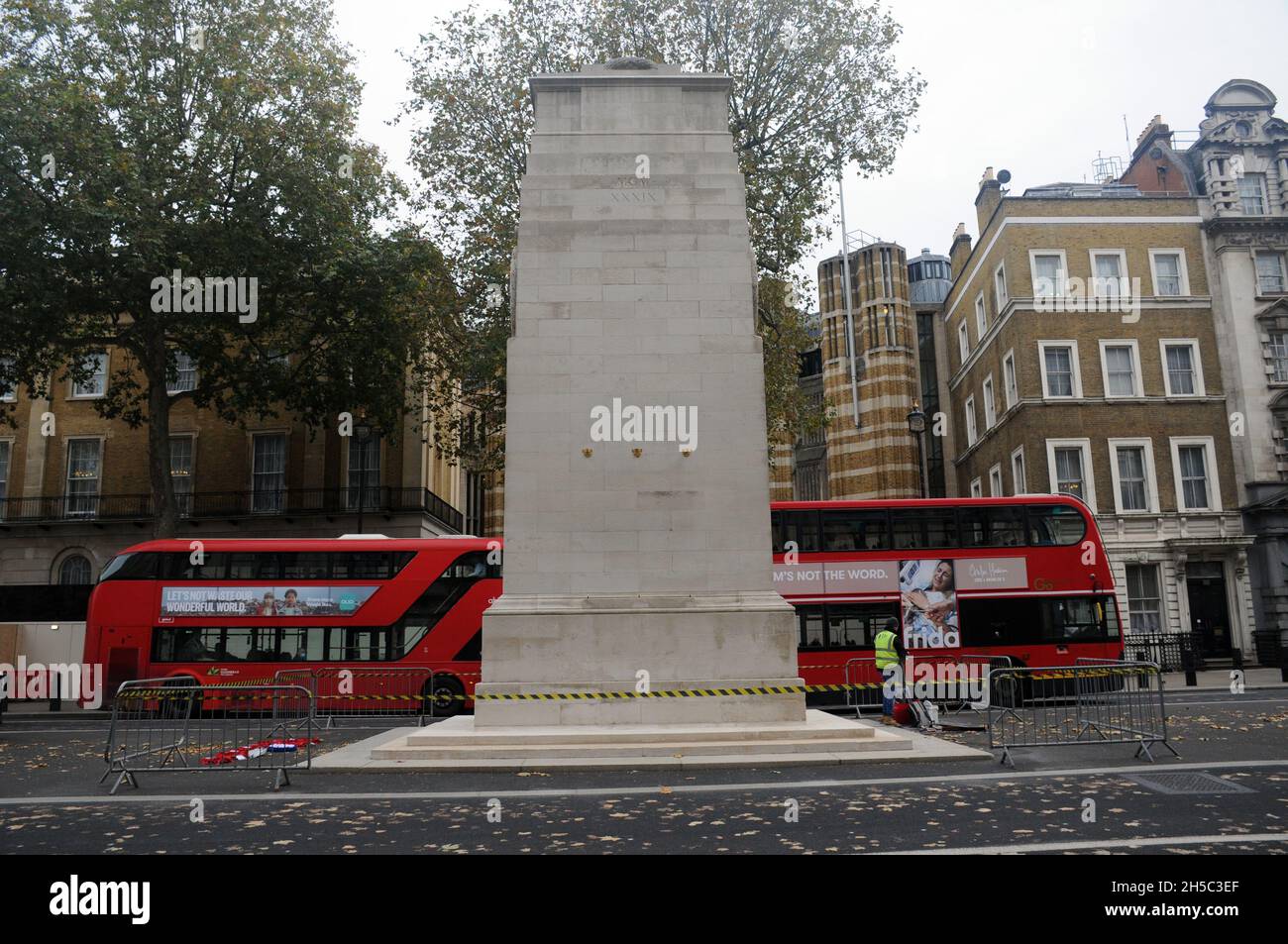 London, UK. 8th Nov, 2021. The Cenotaph Whitehall without flags in ...